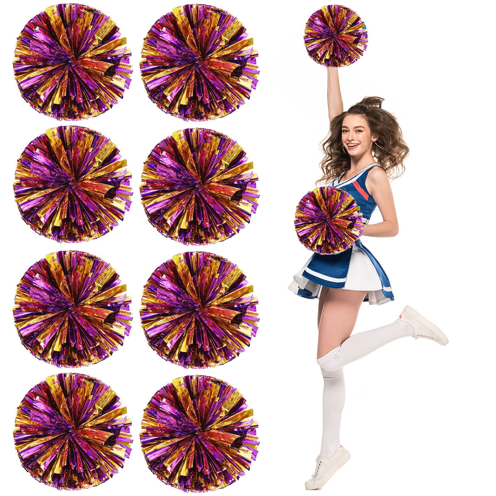 LINLIN 8 Pack Cheerleading Pom Poms,Metallic Cheering Squad Pompoms for ...