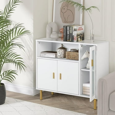 Linon Home Versatile Fetti Small Accent Cabinet with Glass Front, White ...