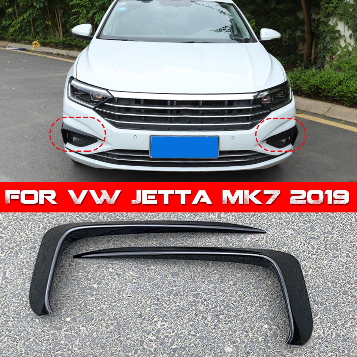 Gloss Black ABS Front Bumper Vent Splitter Fog Light Trim For VW Jetta ...