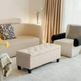 Beige Storage Ottoman Bench, 25-Gallon Large Footstool Bench with Safe ...