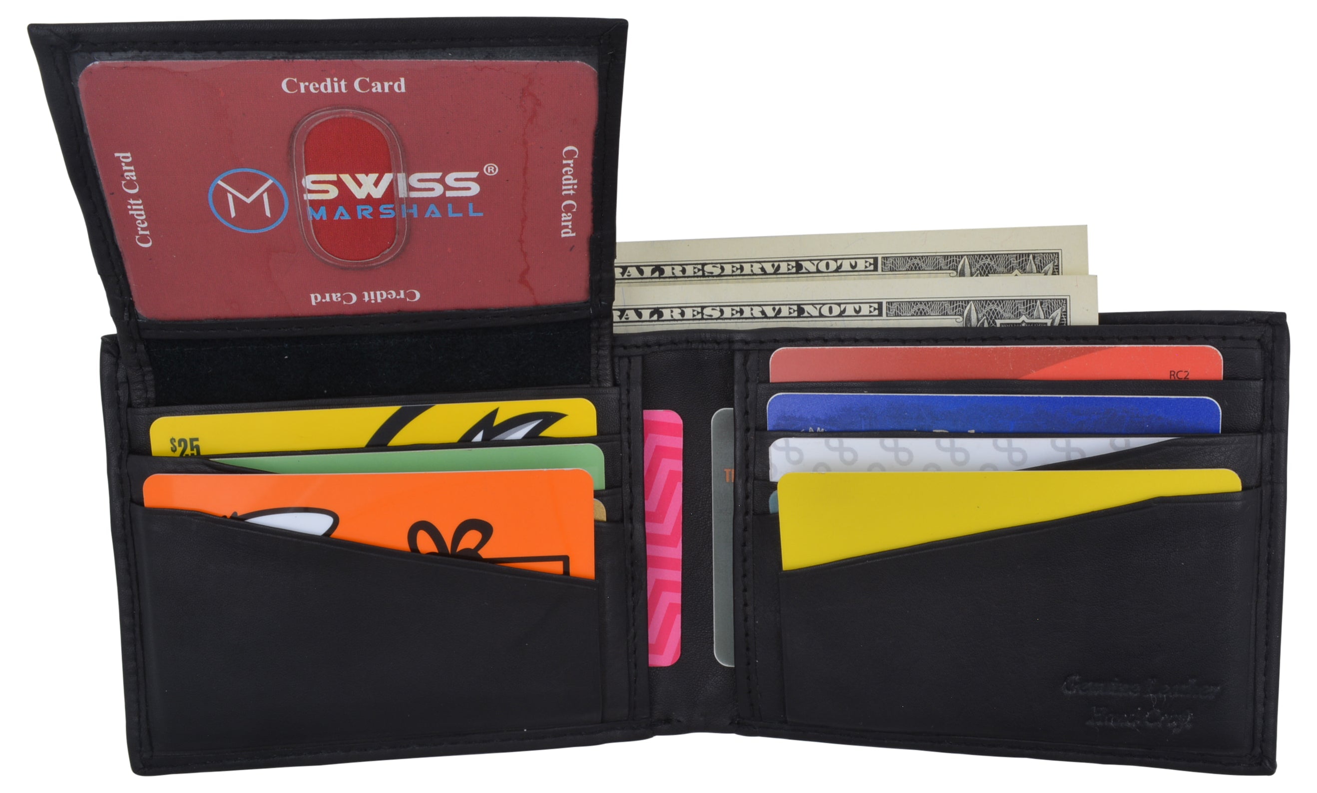 Swiss Marshall Mens Leather Bifold RFID Blocking Removable Card ID ...