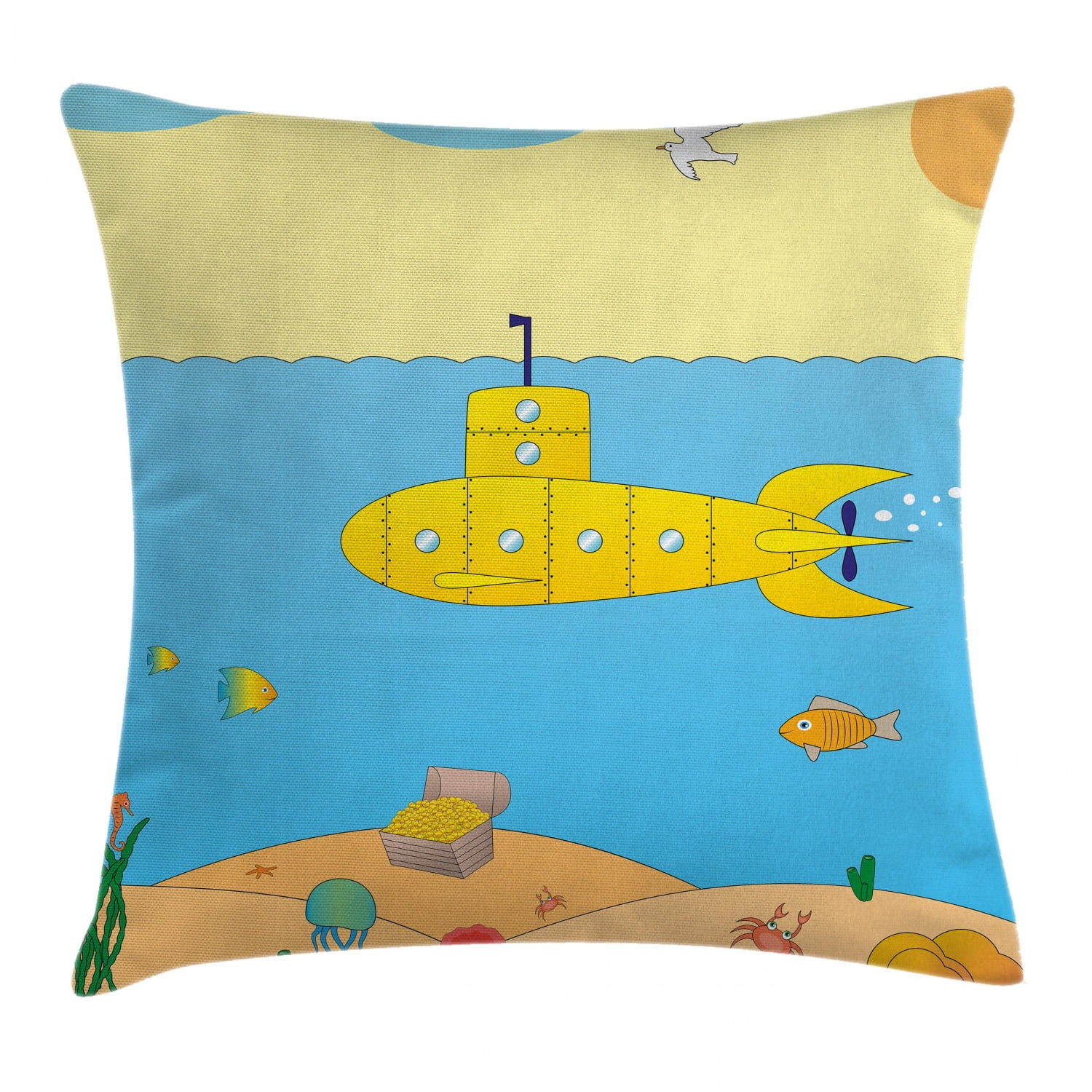 Yellow Submarine Throw Pillow Cushion Cover, Cartoon Under Sea ...