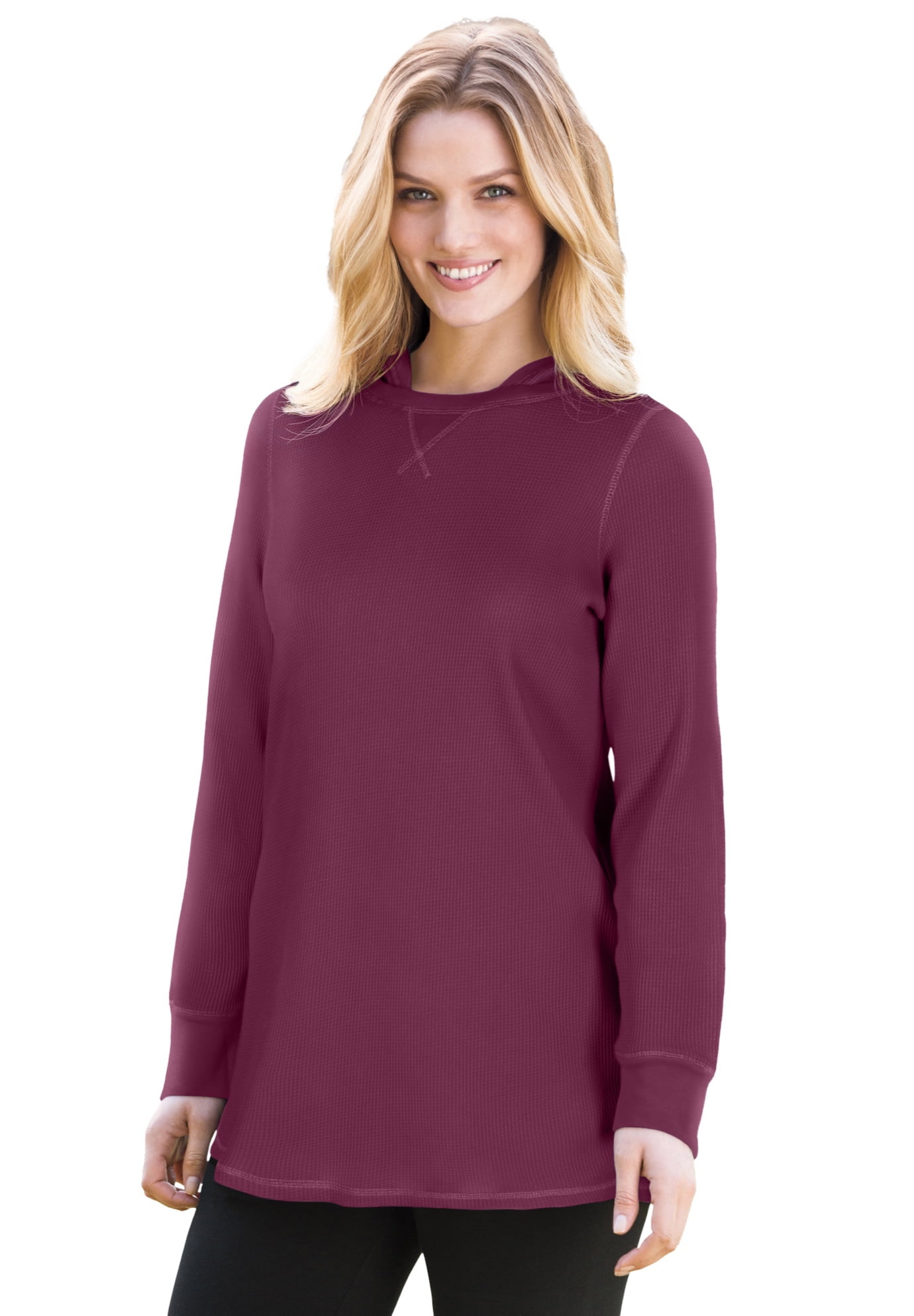 Woman Within Womens Plus Size Knit Thermal Hoodie