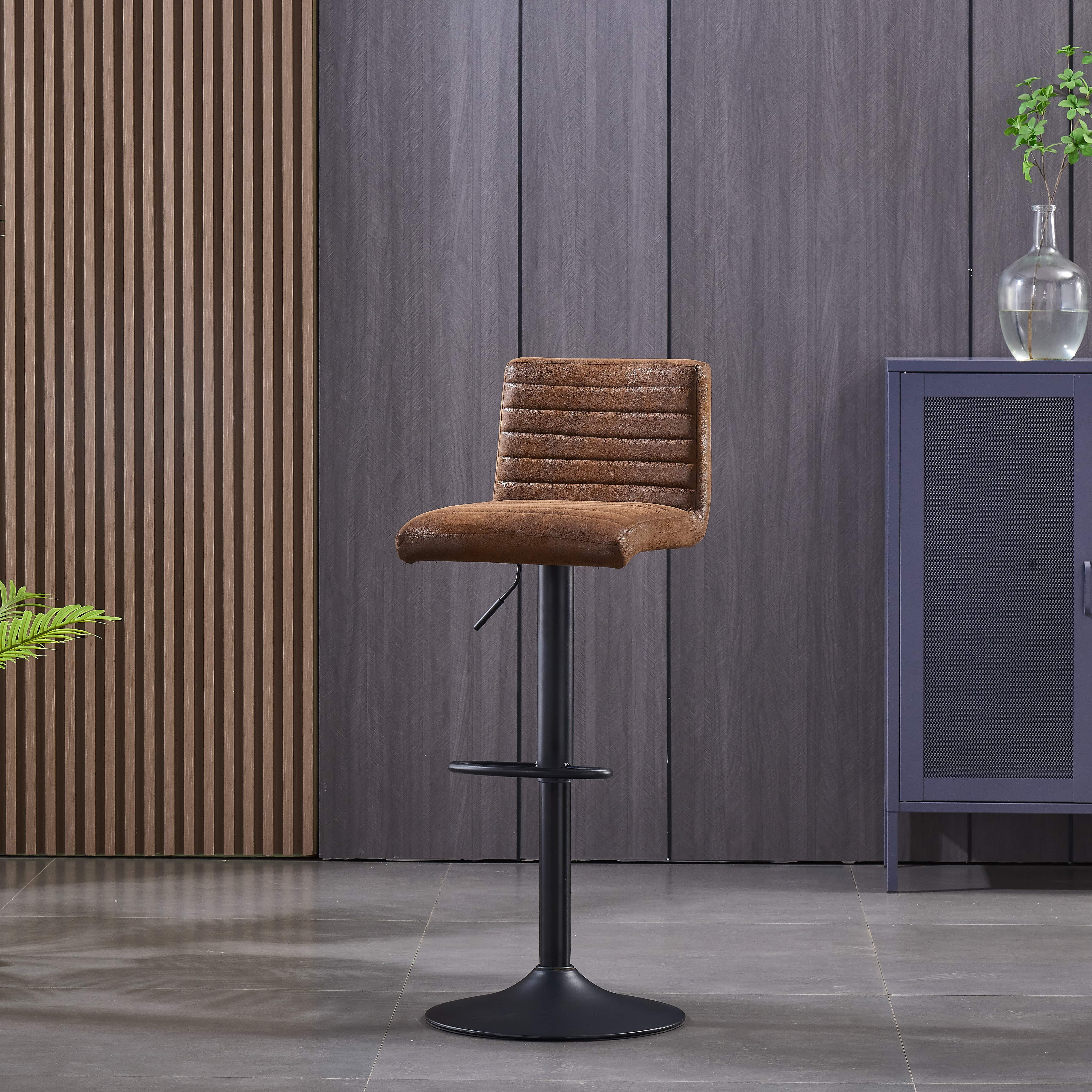 KEIVVAKN Bar Stools Set of 1 Brown Swivel Adjustable Counter Height L ...