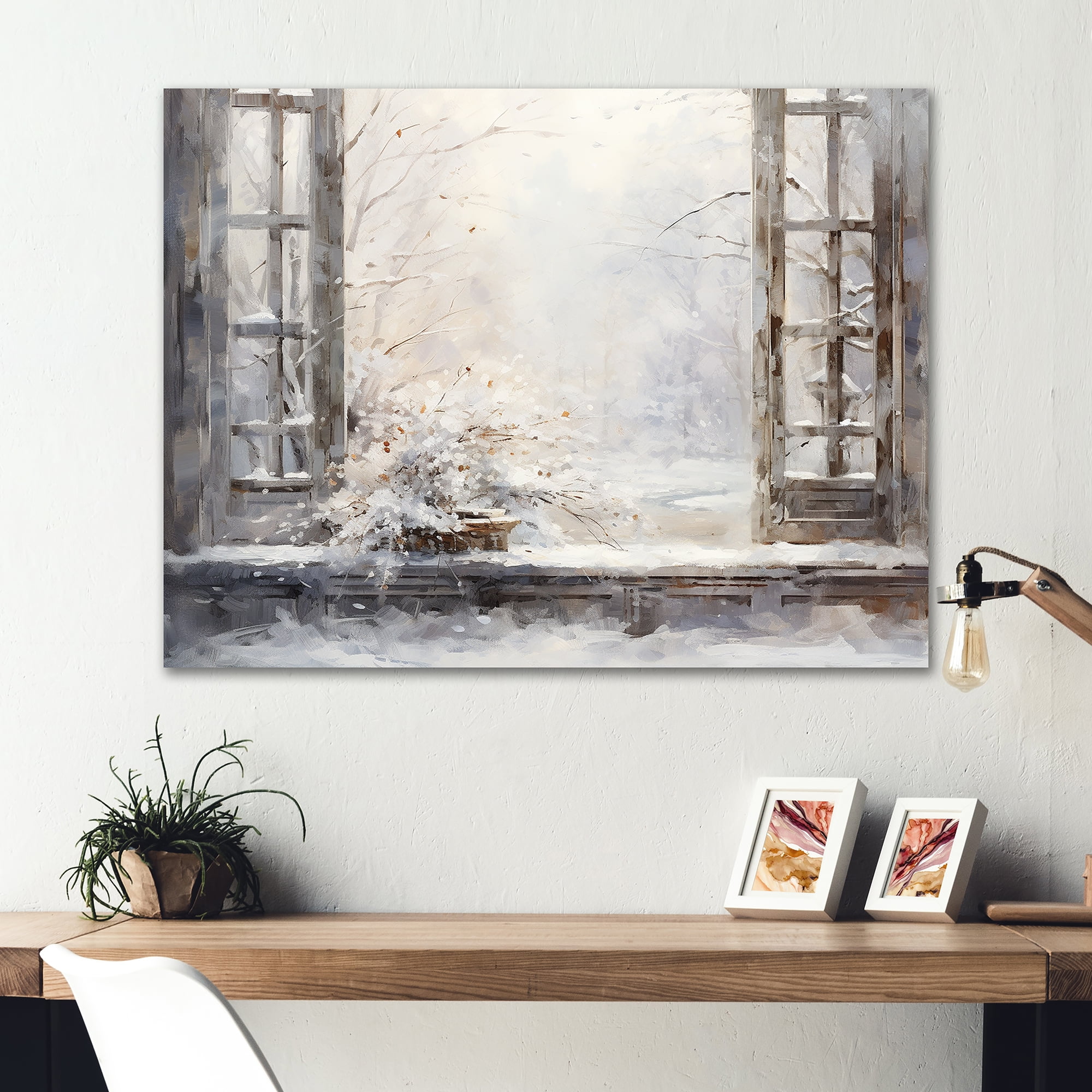Designart Winter Scenery By The Window With Snow Ii Japan Metal Wall Art  Grey Metal Wall Decor  Traditional Metal Art Decor For Bedroom - 32x24 Inc