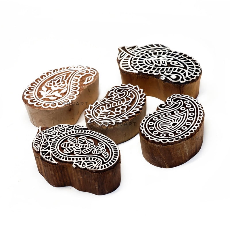 Hashcart | Set of 5 | Wooden Indian Traditional Paisley Floral Design ...