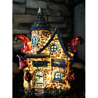 Large Fairy Garden LED Light Up Castle, Miniature Stone House Decor ...