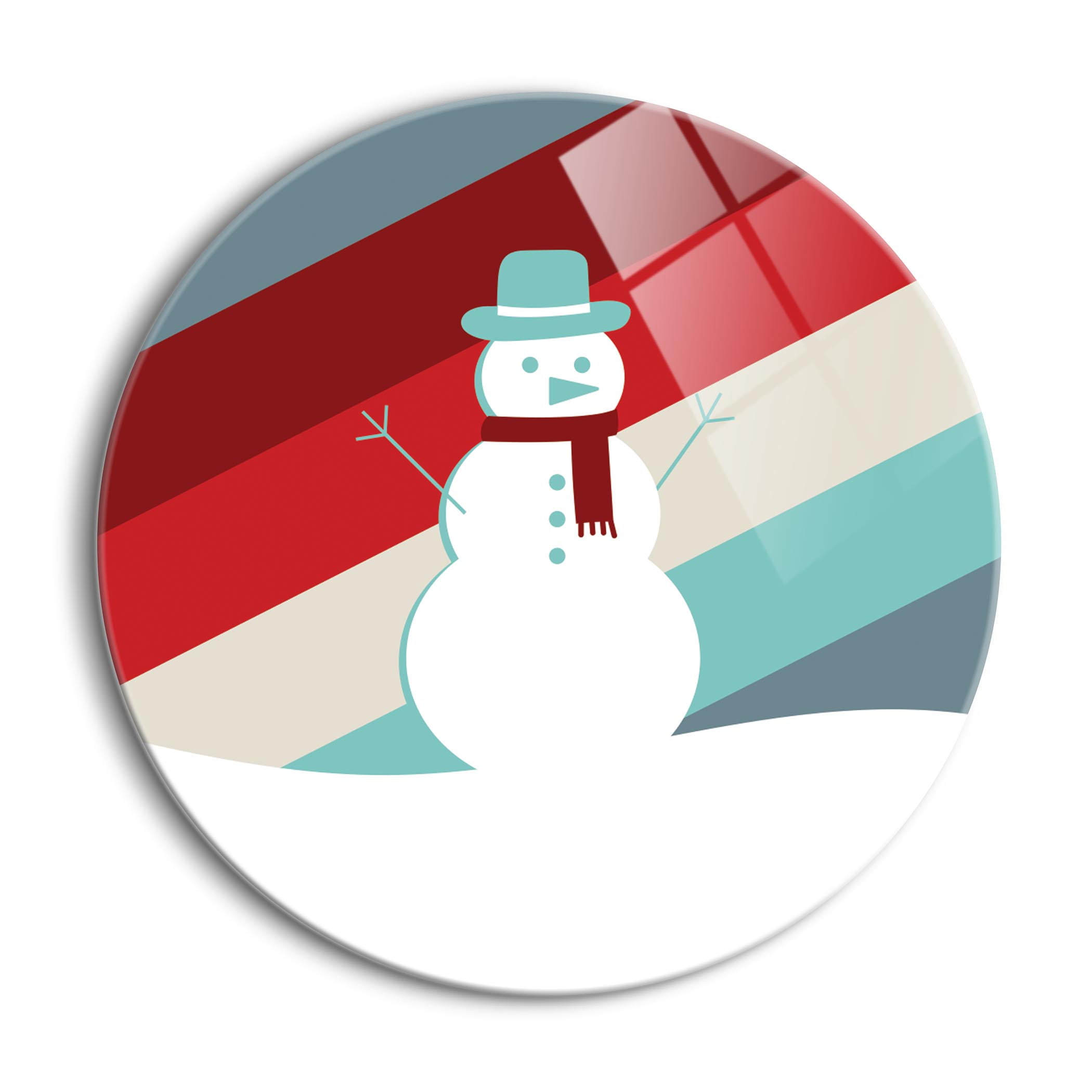 Colorful Snowman Blue Green Red Stripes 24 inch Glass Round Wall ...