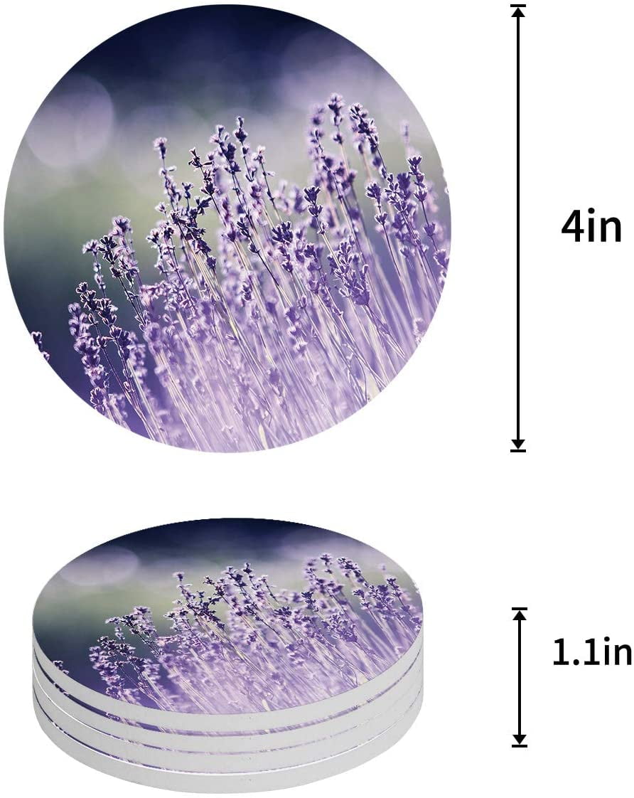 FMSHPON Lavender Set of 6 Round Coaster for Drinks, Absorbent Ceramic ...