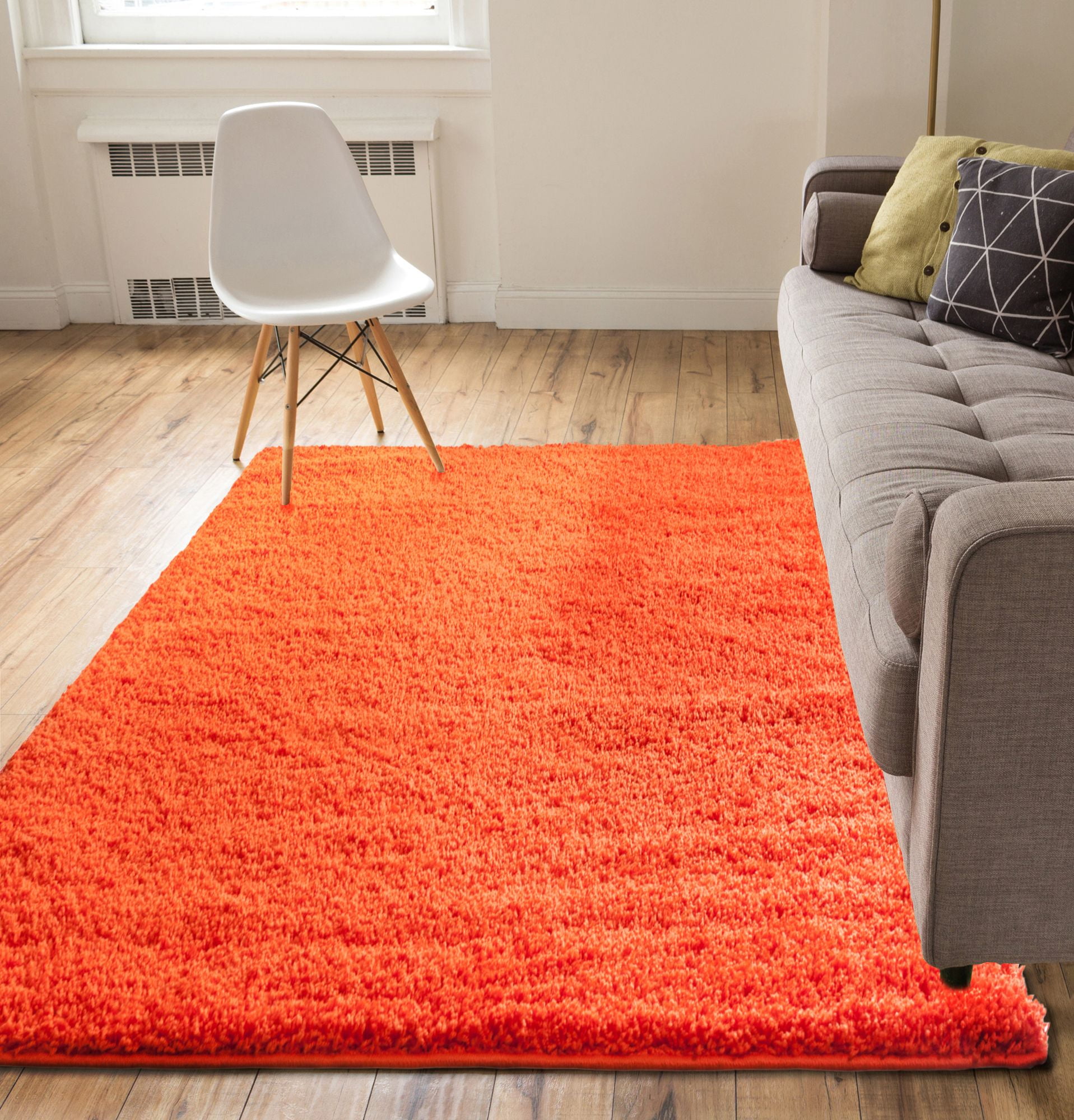 Well Woven Madison Shag Plain Modern Solid Orange 5' x 7'2" Thick Area ...