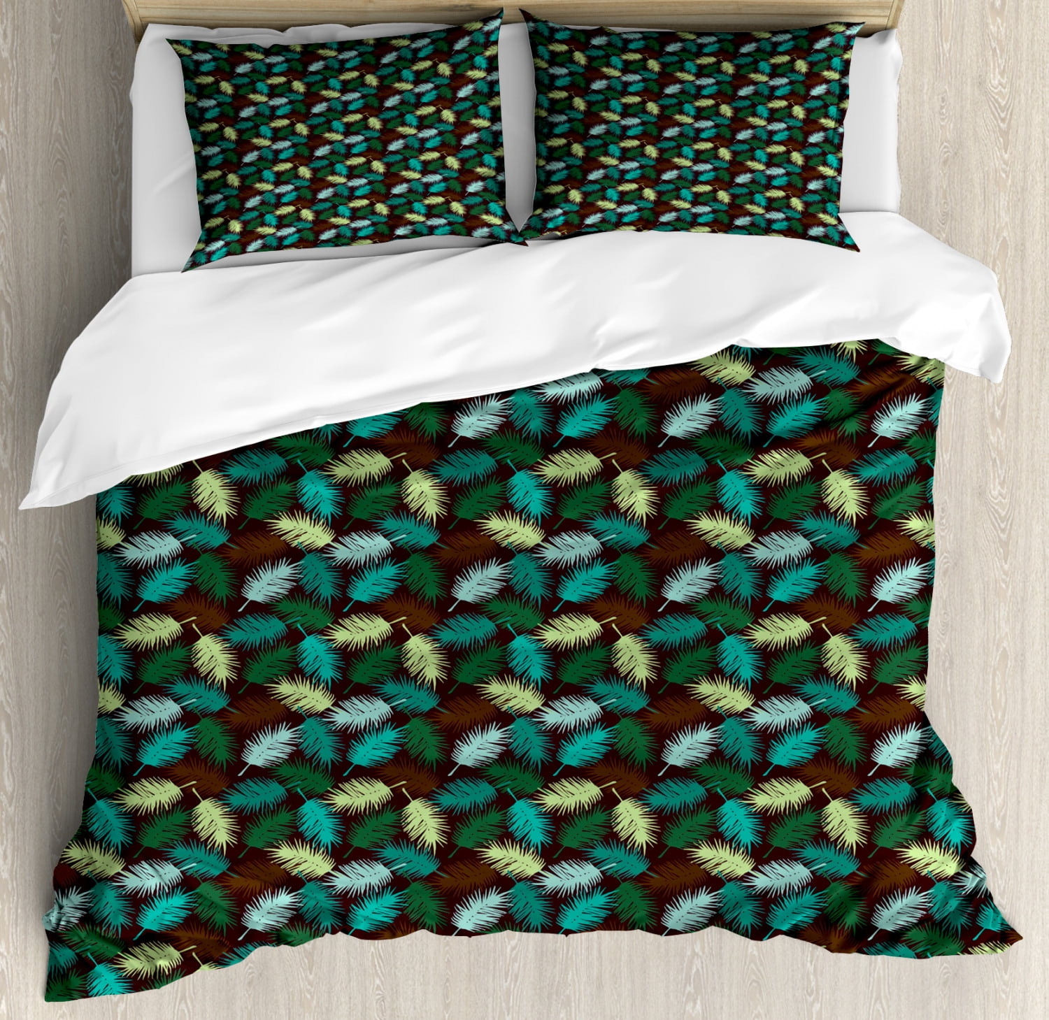 Tropical Duvet Cover Set Queen Size, Exotic Torbay Palm Tree Leaves ...