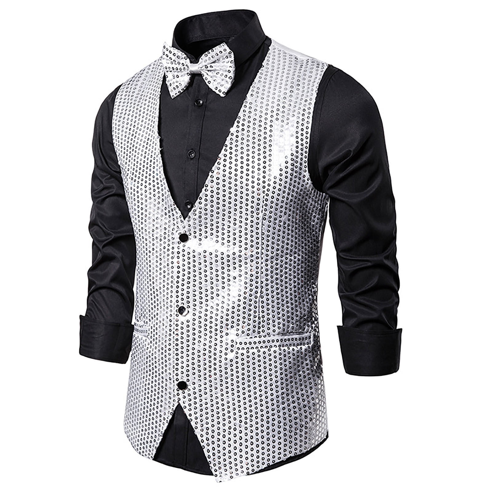 Sequins Vest for Men with Bow Tie,Men's Fashion Sequins Vest Jacket ...