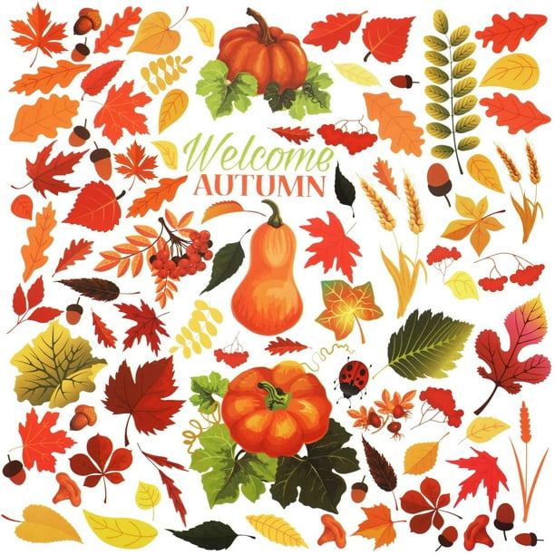 280 Pieces Fall Leaves Window Clings Stickers Thanksgiving Pumpkin ...