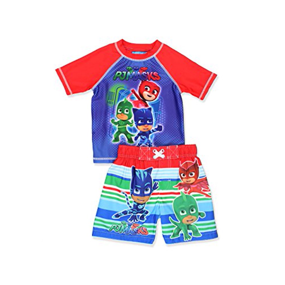 PJ Masks - PJ Masks Boys Swim Trunks and Rash Guard Set (4T, Red/Blue ...
