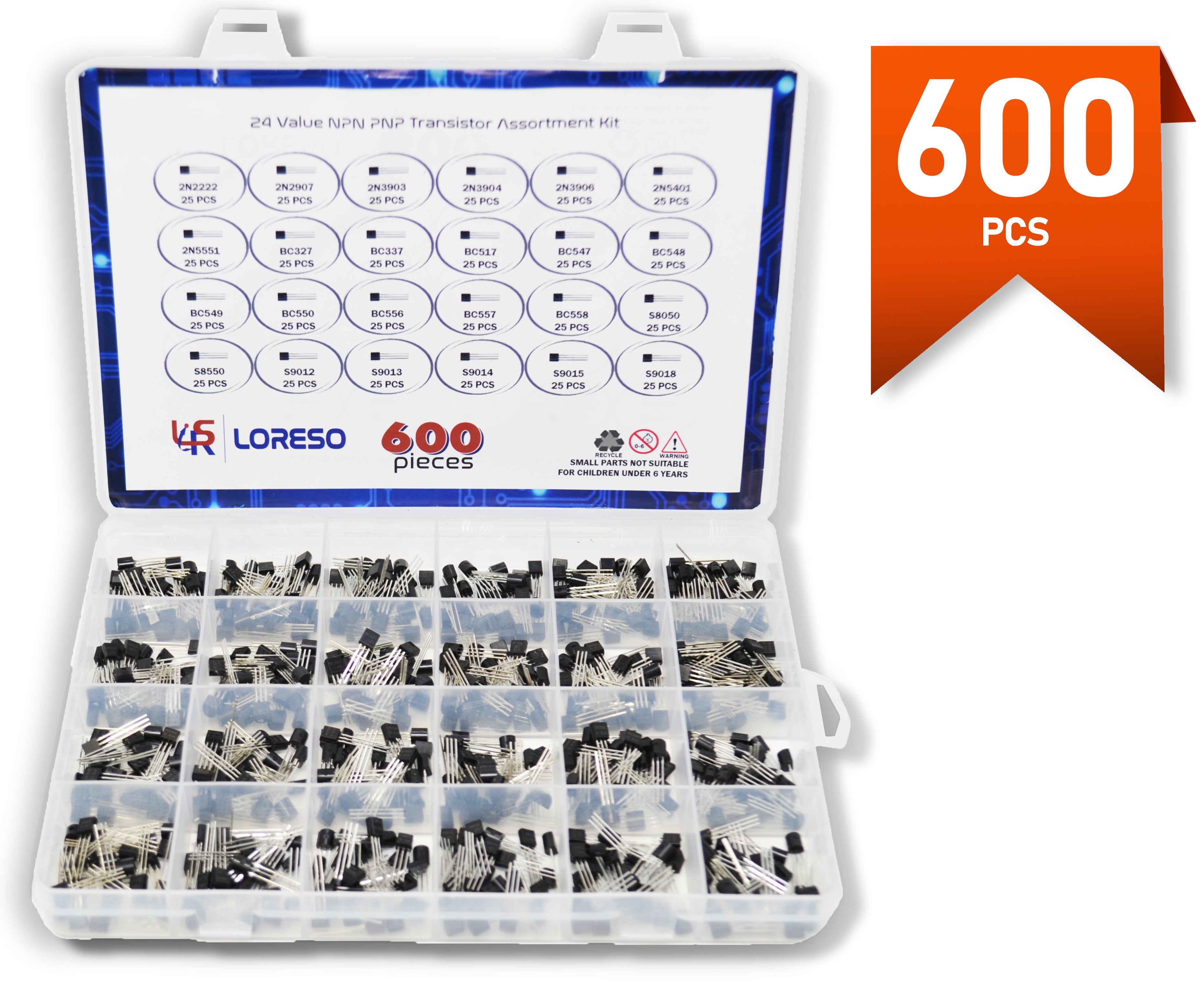Buy LSR Loreso 24 Value 600-Piece Transistor Assortment Kit - NPN PNP ...