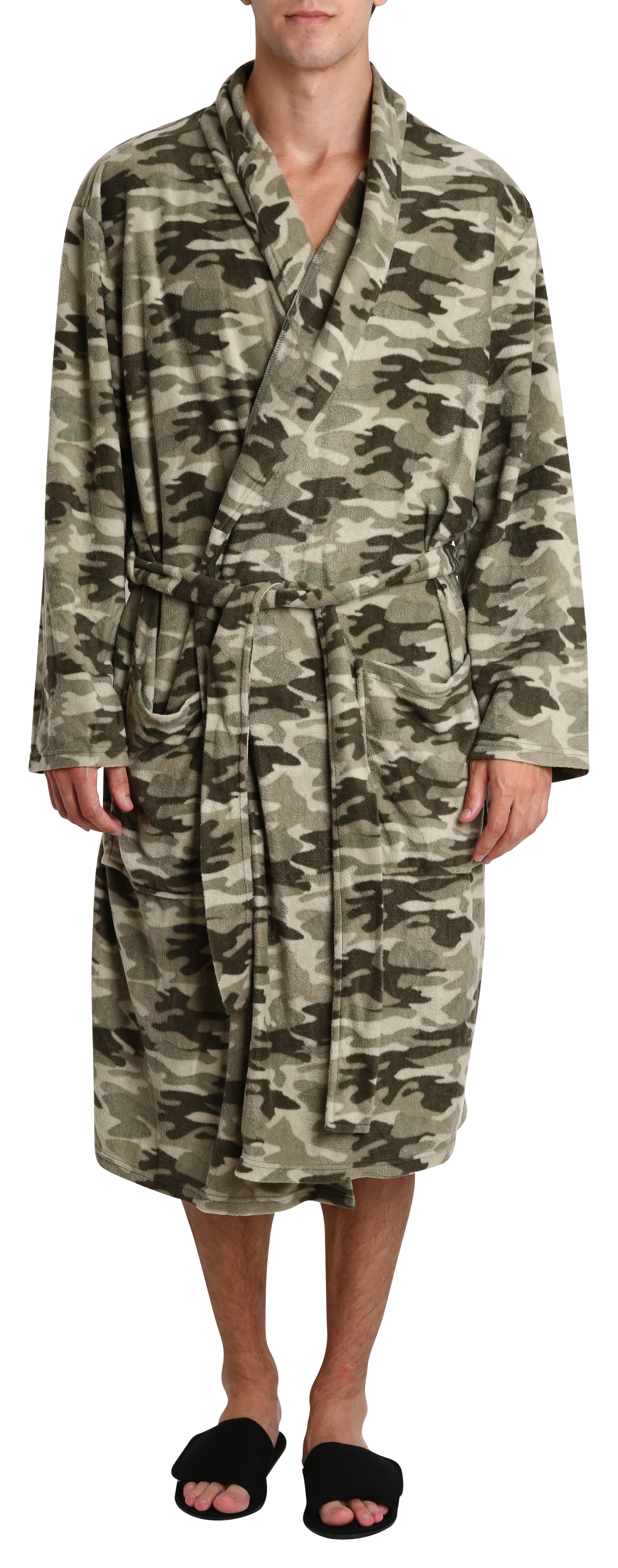 Mens Pajamas Jammies 3 Piece Robe Adjustable Slipper House Shoe Set ...