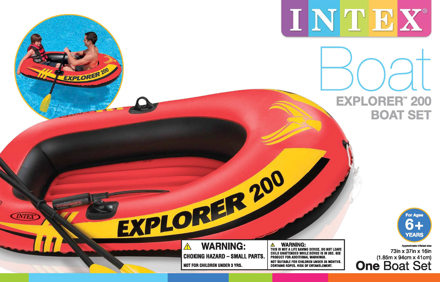 Intex Explorer 200 Inflatable 2 Person River Raft Set w/ 2 Oars & Pump ...