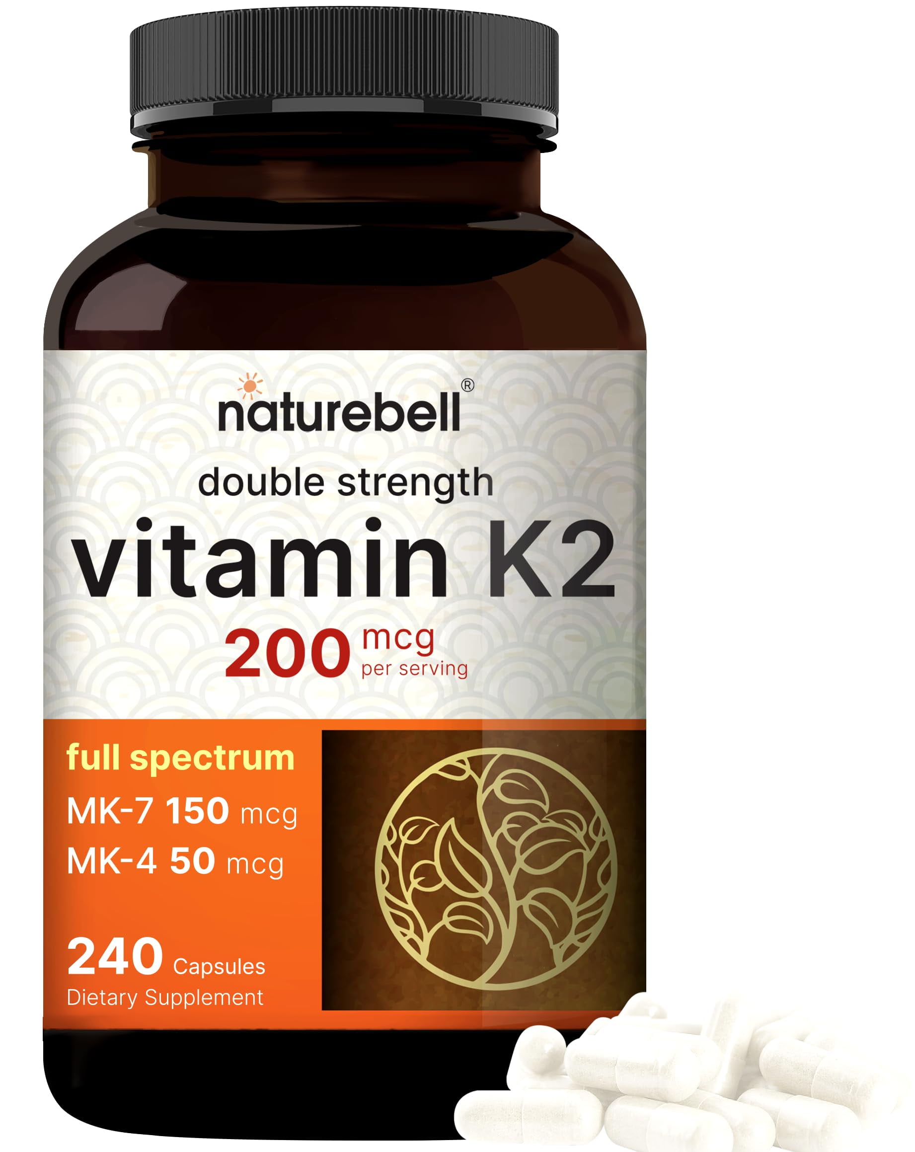 Suplemento NatureBell de vitamina K2 de espectro completo, 200 mcg, 240 cápsulas | Bodega ...