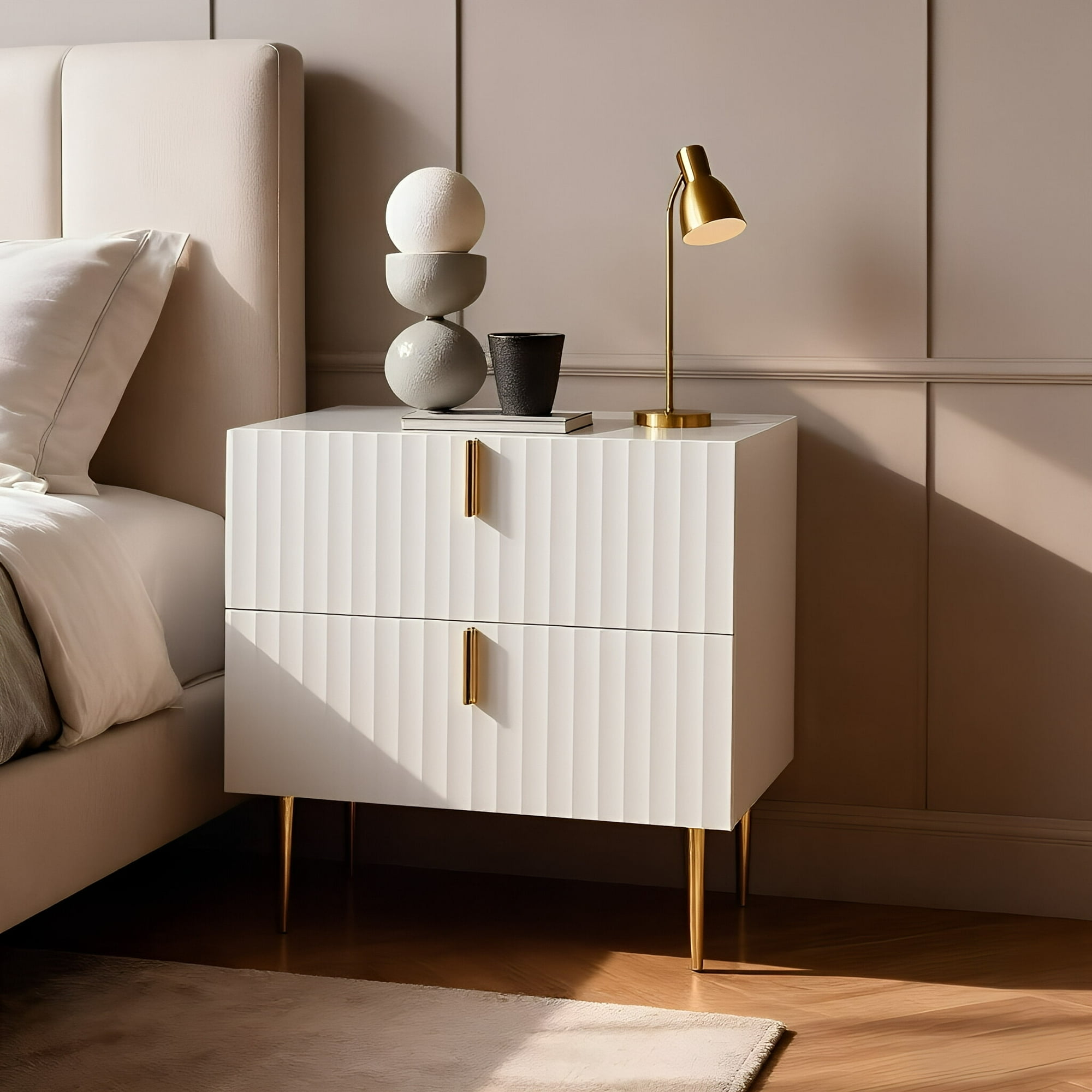 Click here for Gstone White Nightstand With 2 Fluted Drawers - Mo... prices