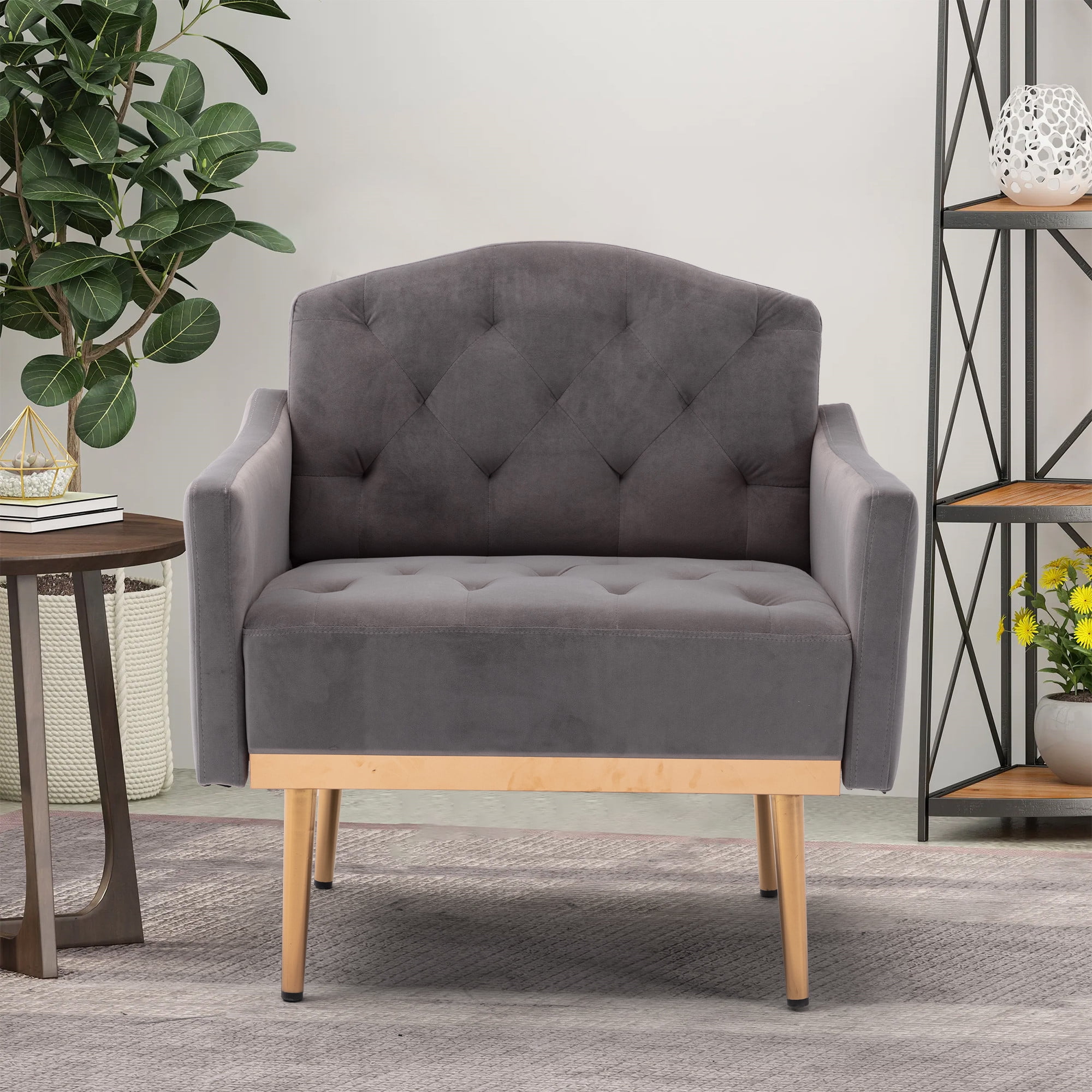 Modern Accent Chair, Leisure single sofa with Rose Golden Feet ...