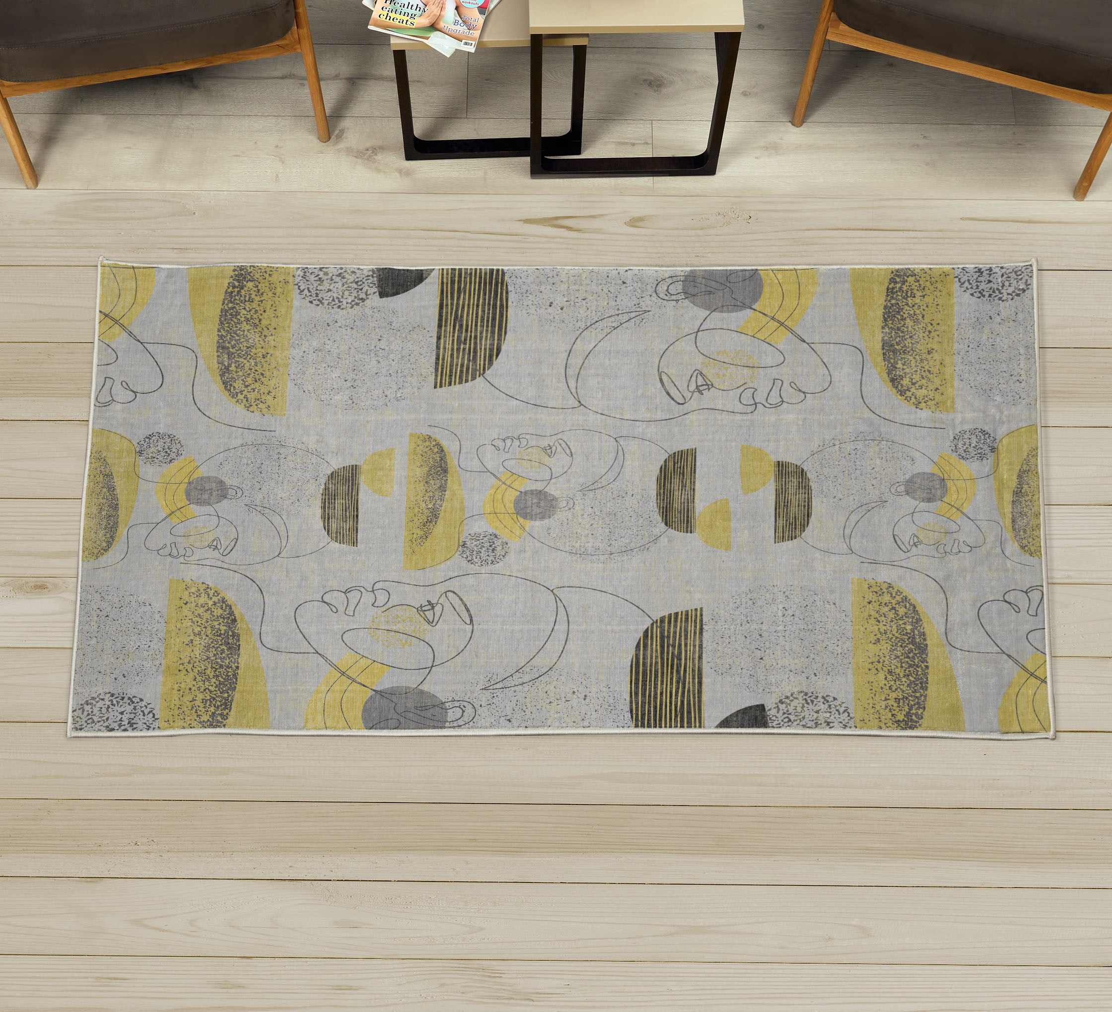 Contemporary Decorative Rug, Modern Style Abstract Minimal Line Art ...