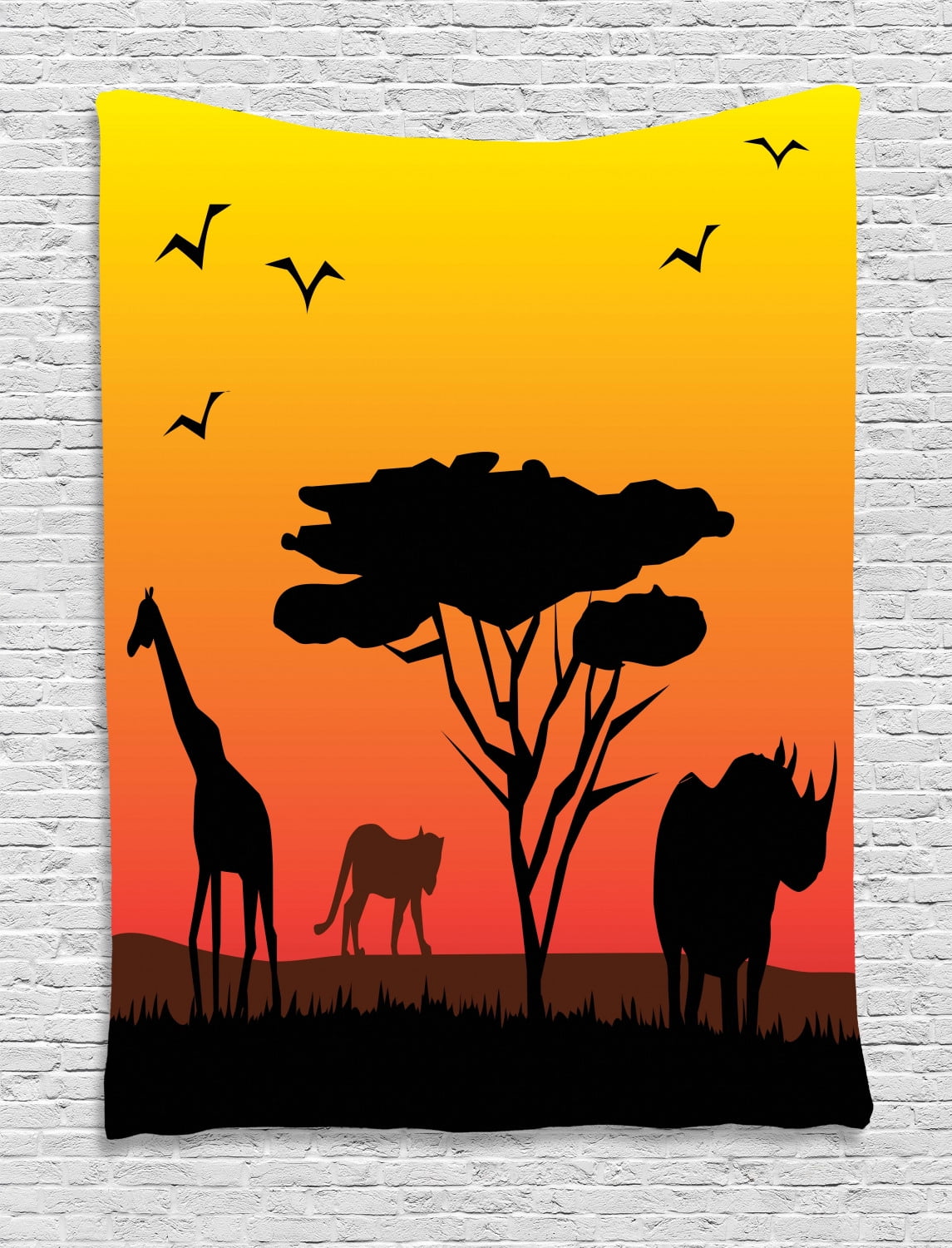 Wildlife Tapestry, Graphic Silhouette of Animals in Kenya Africa ...