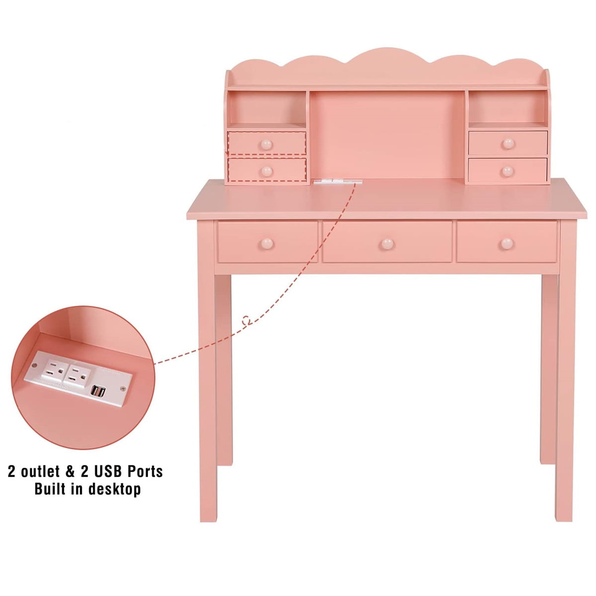 Writing Desk with USB Port, Home Office Desk with Drawers and Storage ...