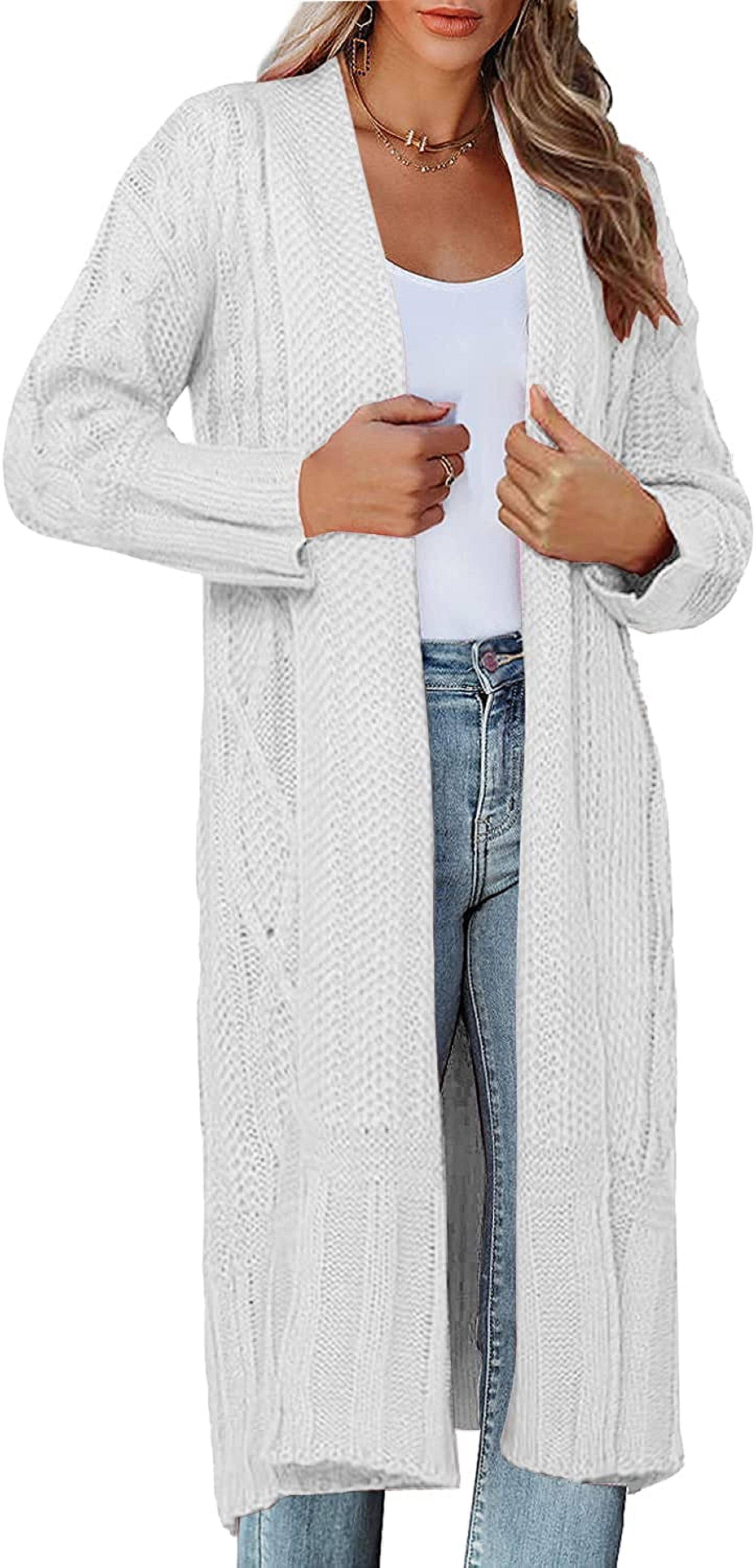 MURMUREY Womens Long Sleeve Cable Knit Open Front Long Cardigan ...