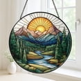 Mountain Peak Sunset Stained Glass Style Window Hanging, Forest River ...