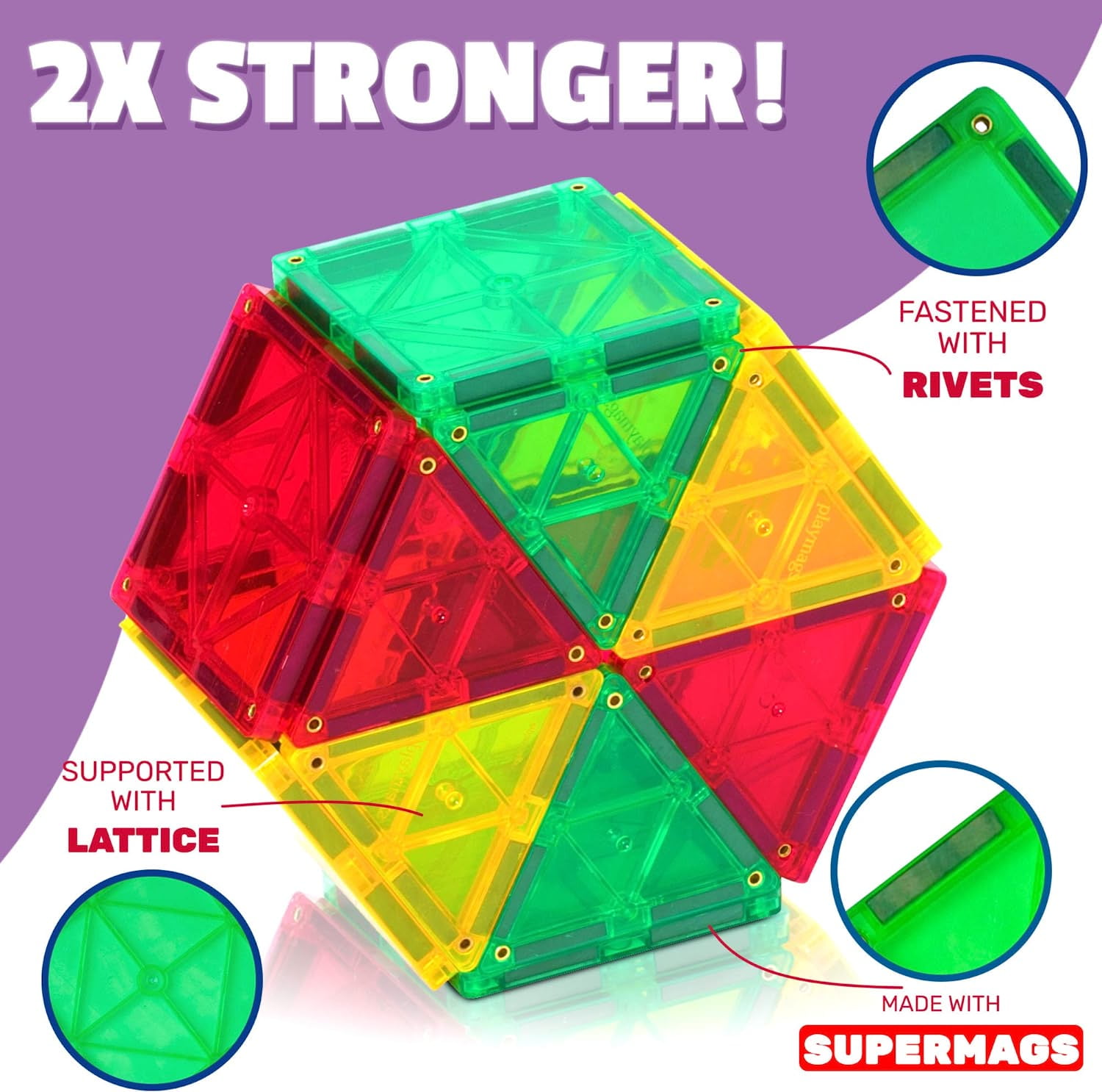 Buy Playmags 100-Piece Magnetic Tiles Building Blocks Set, 3D Magnet Tiles for Kids Boys Girls ...