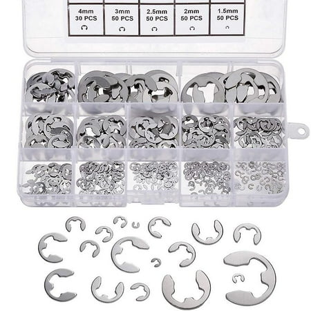 TILIYHELLO Circlips, 400 Pieces 1.5-15mm E-clip Stainless Steel Circlips With Storage Box ...