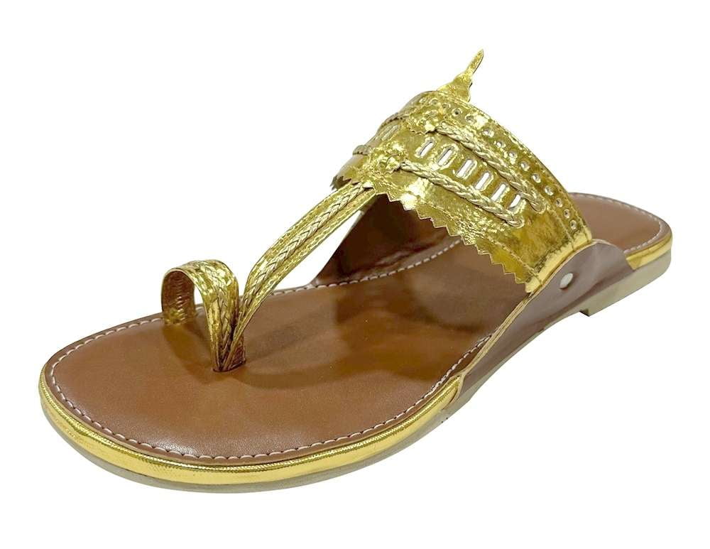 Dark Gold Women Kolhapuri Chappal Indian Flat Flip Flops Casual Ethnic ...