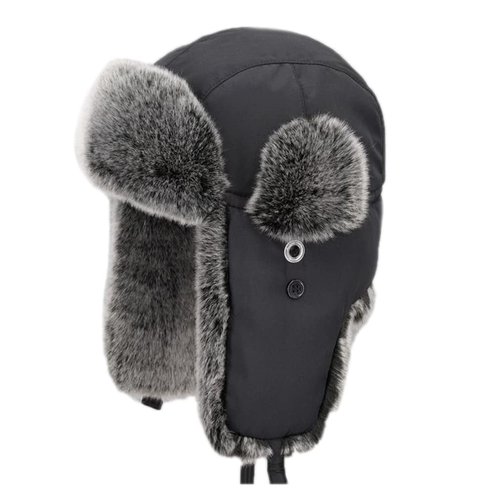 HAORUN Men Winter Warm Faux Fur Trapper Hat Ski Ushanka Russian Cossack ...