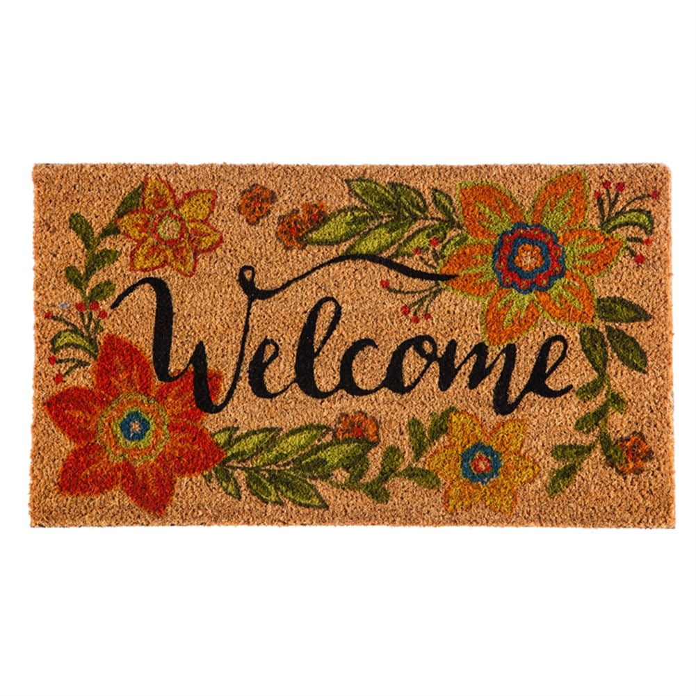 Evergreen Coir Floor Mat - Colorful Floral Welcome - Walmart.com