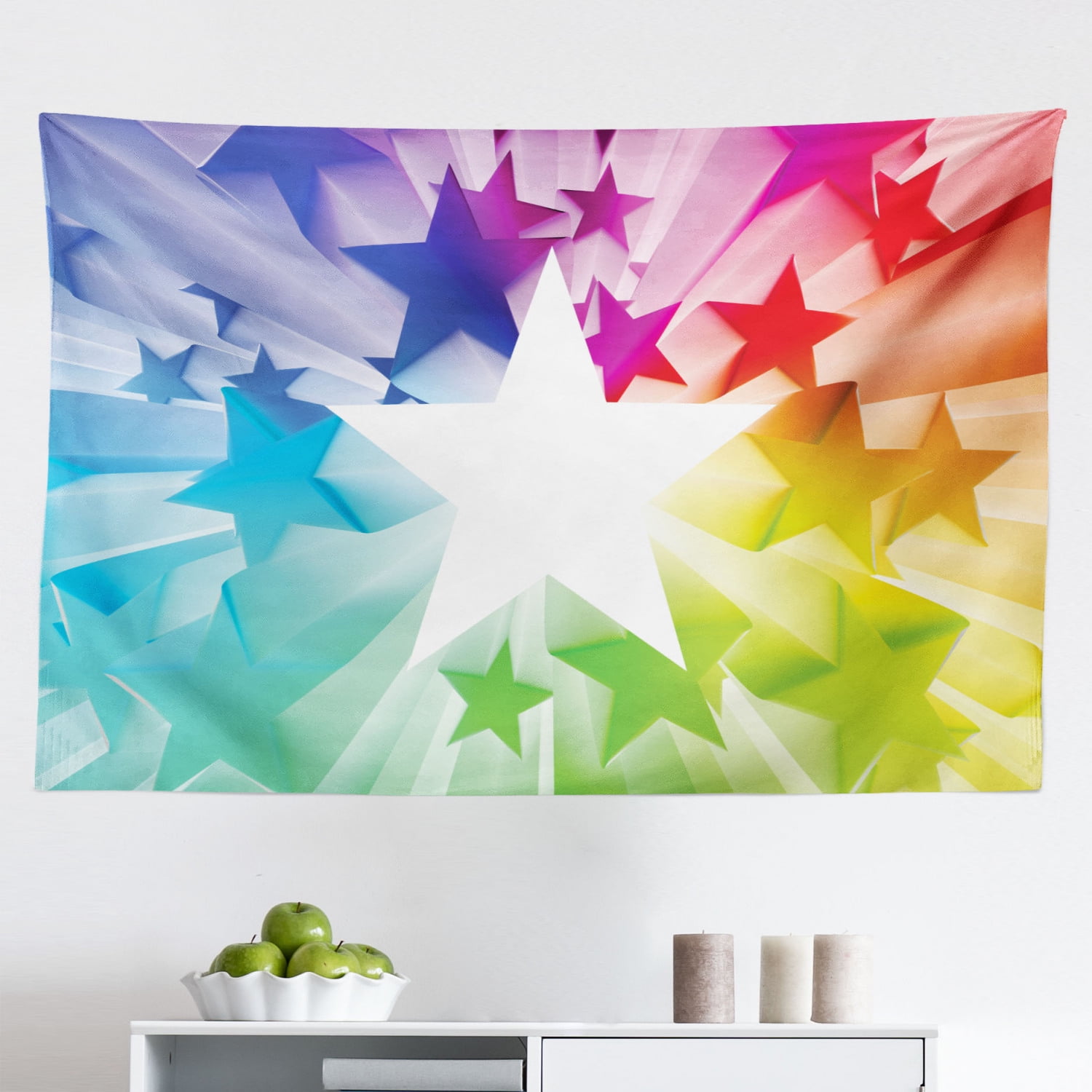 Colorful Tapestry, Modern Cheerful Design with Burst of Stars in ...