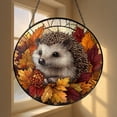 Autumn Hedgehog Scene Stained Glass Window Hanging Decor - Walmart.com
