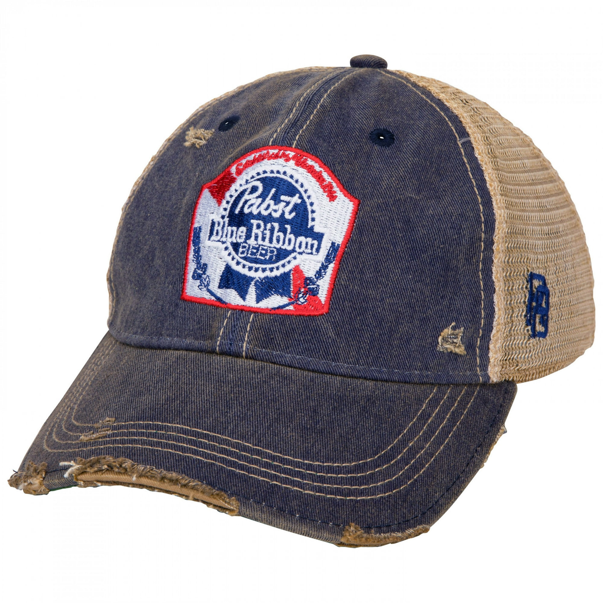 Click here for Pabst Blue Ribbon Logo Distressed Denim Trucker Ha... prices