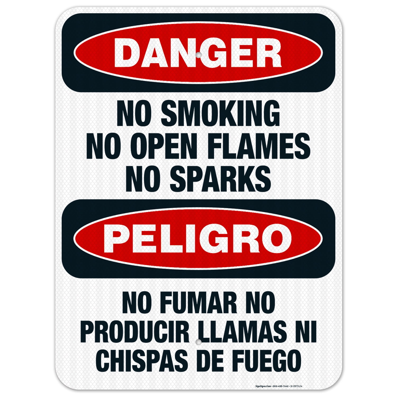 No Smoking No Open Flames No Sparks Bilingual Sign, OSHA Danger Sign ...