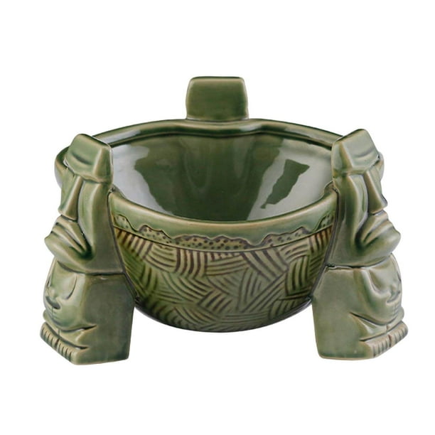 Ceramic Punch Bowl Three Legged Design Tiki Restaurant Home Mugs ...