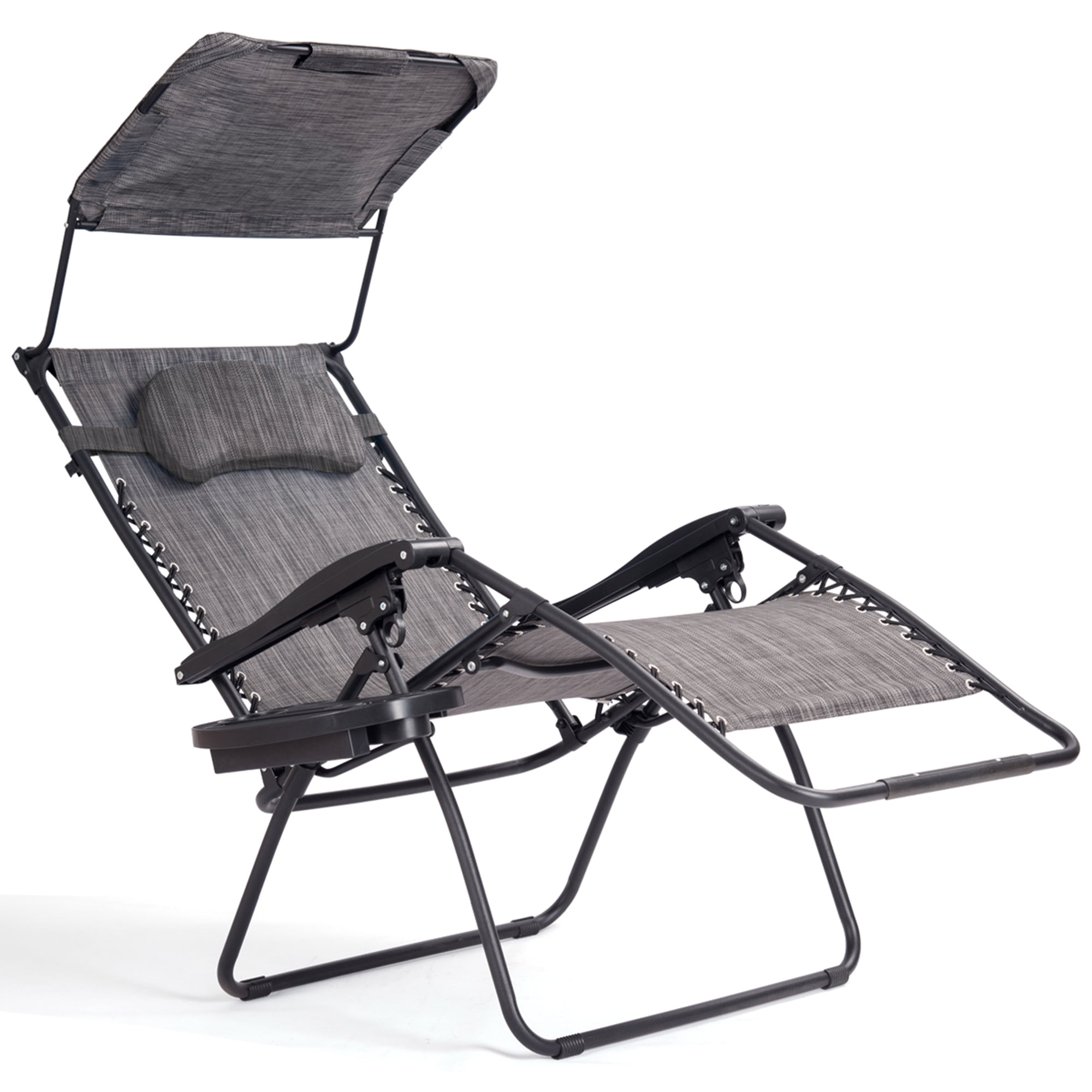 Patiojoy Recling Zero Gravity Chair with Drink Tray & Sunshade, Gray ...