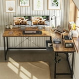 CubiCubi L-Shaped Desk, 67x47inch, with Table, Drawer, Rustic Brown ...