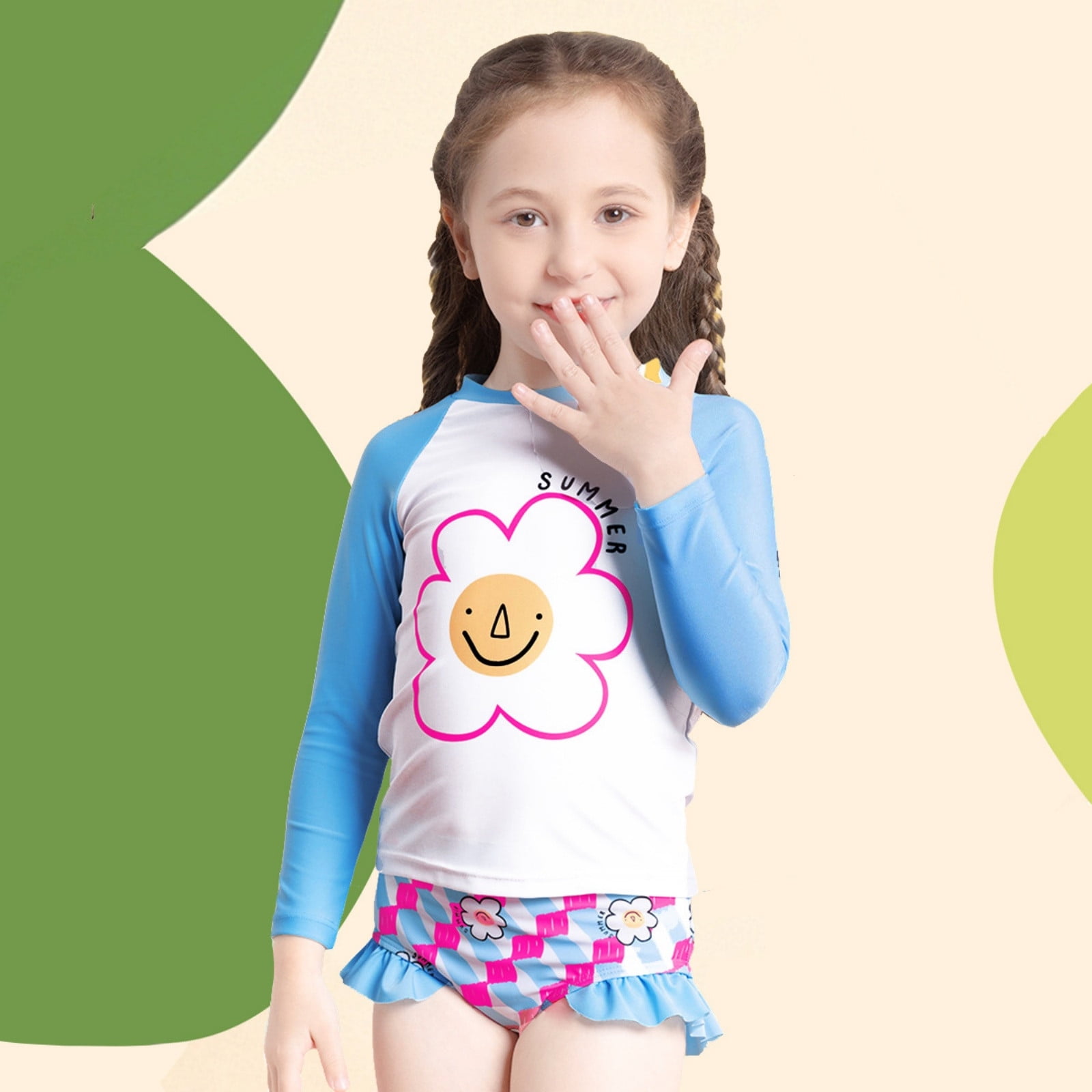 Click here for Wenxiaoo Kid Girl Rash Guard Swimwear Ruffle Long... prices