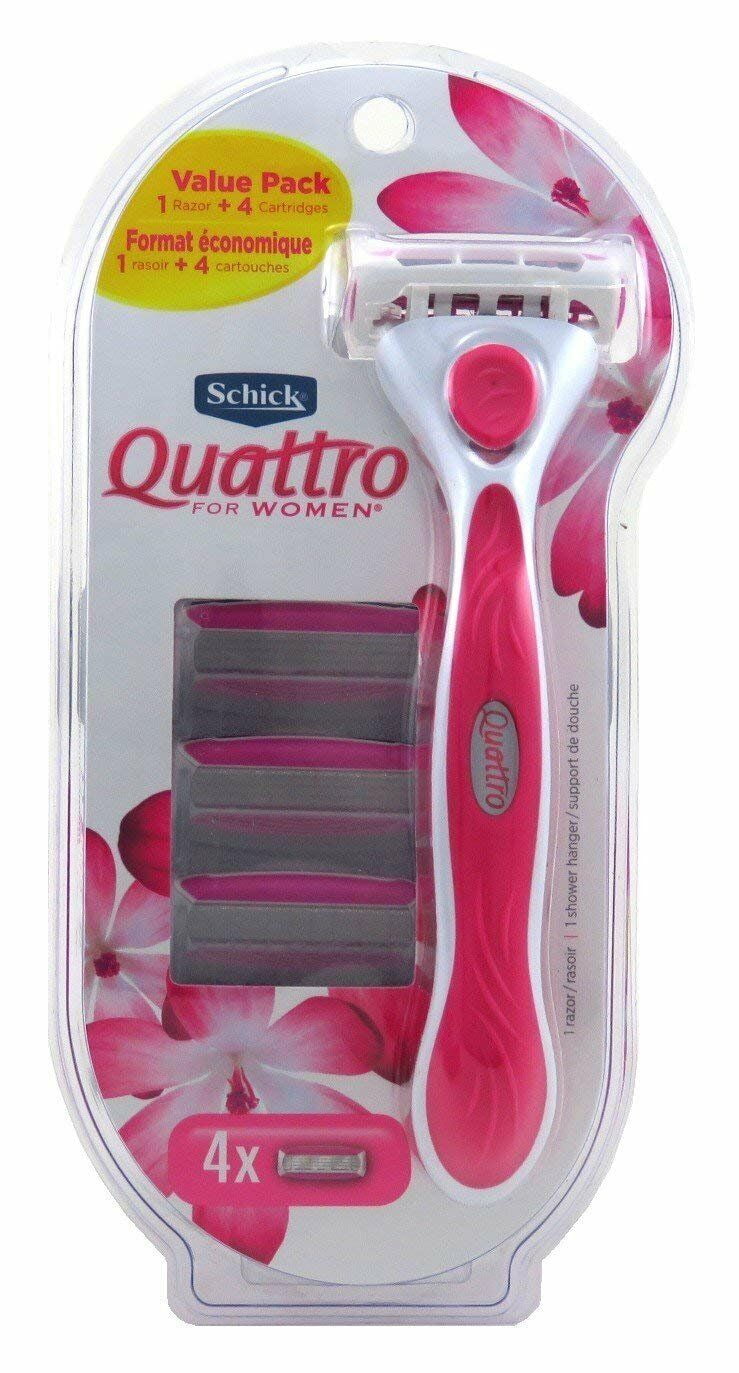 Schick Quattro Razor for Women Flexibility & Effortless Glide, 4ct, 3 ...