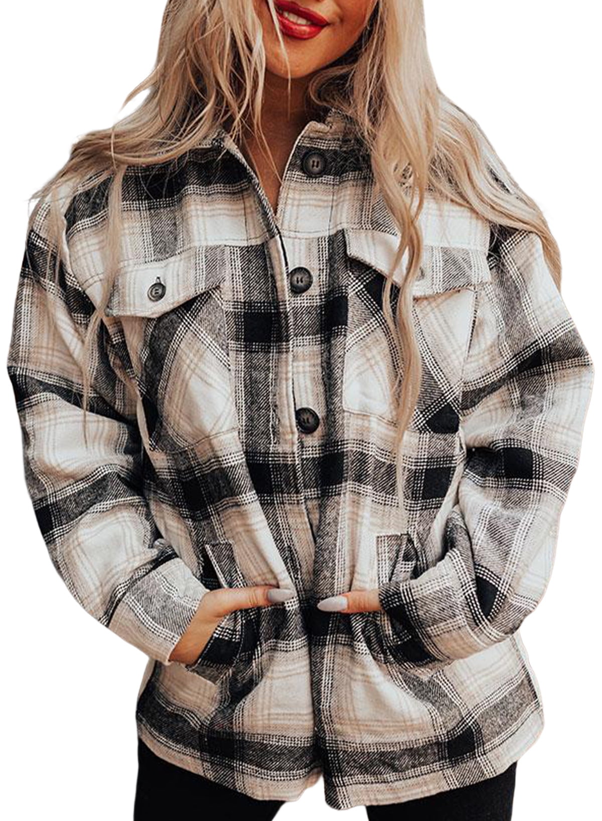 Asyoly Womens Plaid Shirts Flannel Shacket Jacket Long Sleeve Button ...