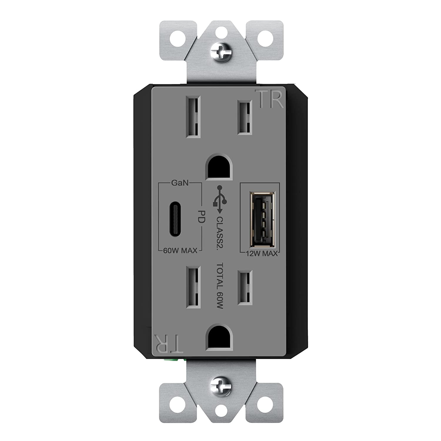 TOPGREENER USB Wall Outlet, Type C / A Ports, 60W Power Delivery, 15A ...
