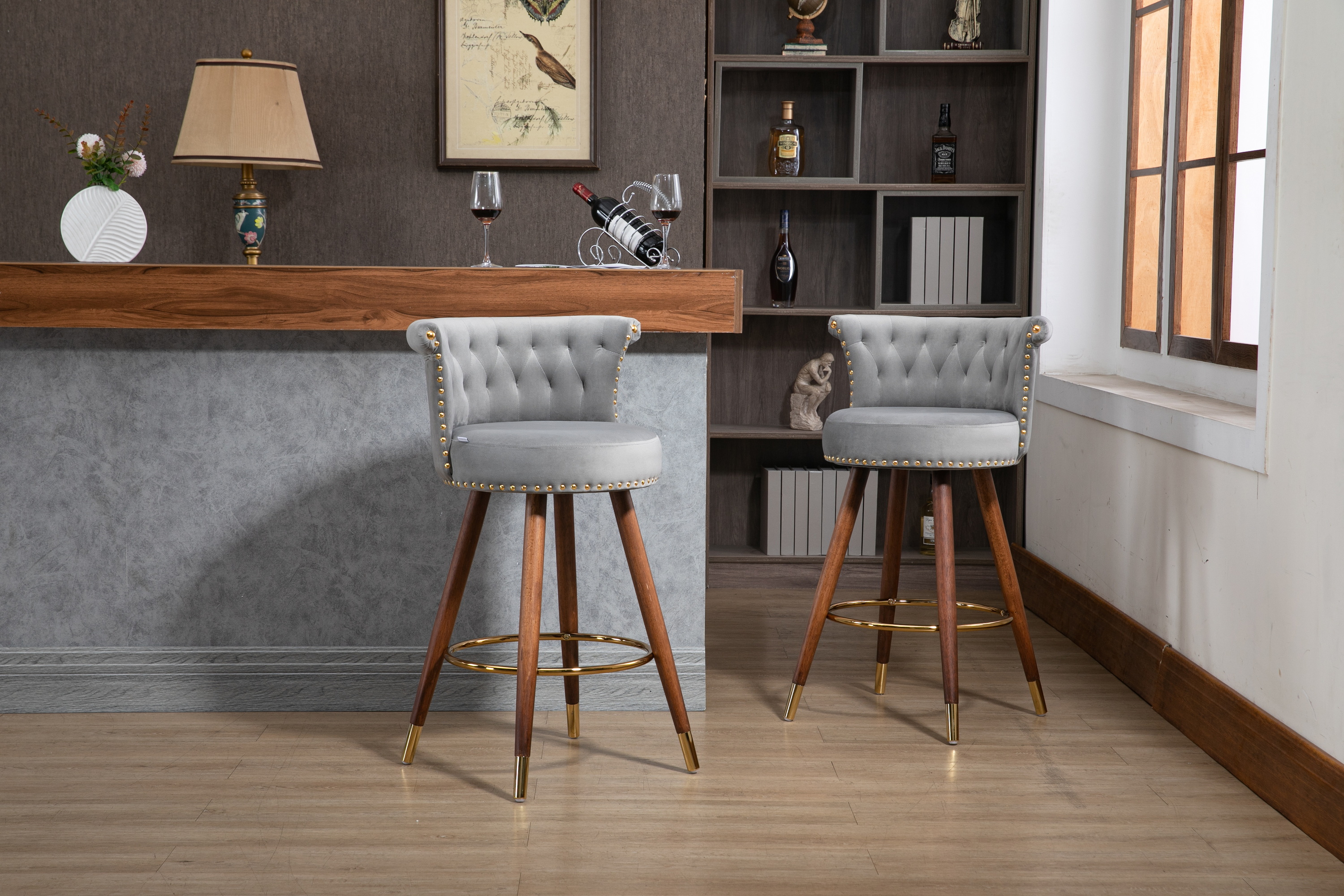 Luccalily Velvet Bar Stools Set of 2,the seat with a 360 degrees rotate ...