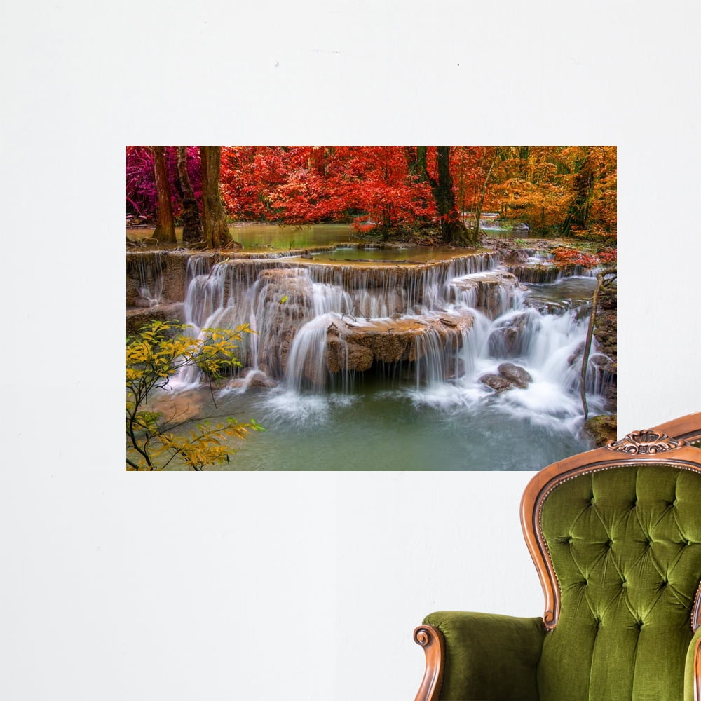 Waterfall Deep Rain Forest Wall Mural by Wallmonkeys Peel and Stick ...