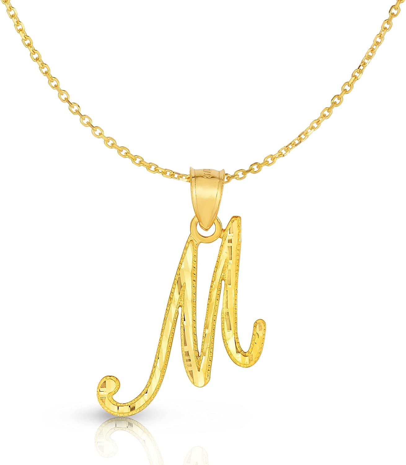 Floreo 10K Yellow Gold Cursive Letter Charm Pendant A-Z Personalized ...