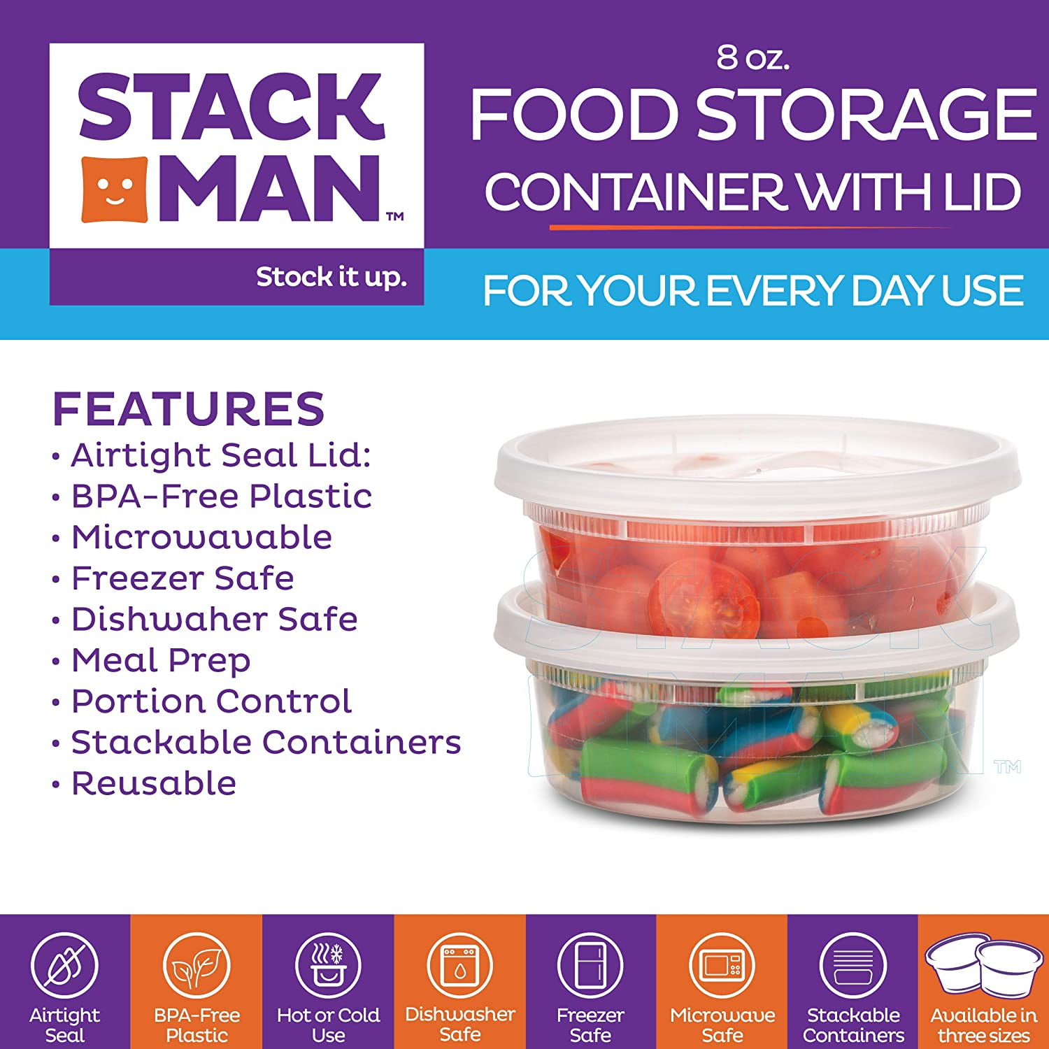 Buy Stack Man [48 Pack, 8 oz] Plastic Deli Food Storage Slime ...
