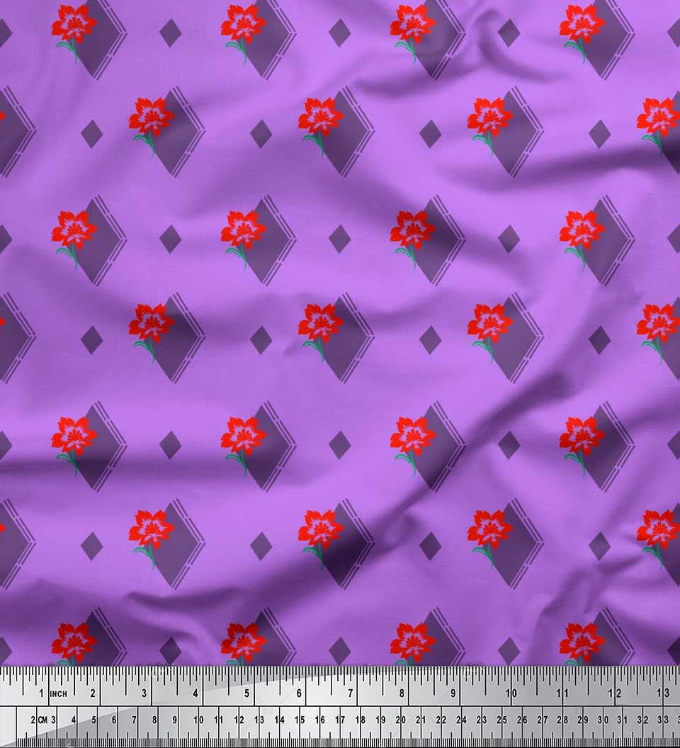 Soimoi Modal Satin Fabric Diamond Shape & Floral Artistic Print Fabric ...